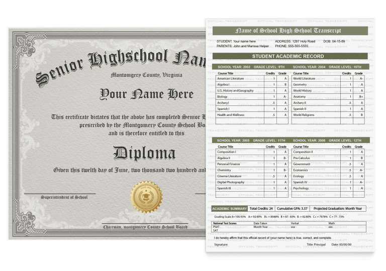 Custom High School Diploma & Transcripts - Same-day Printable PDF